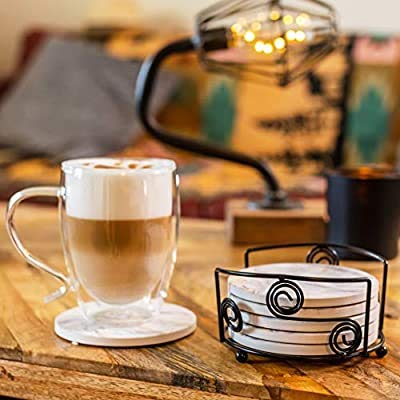Frescorr - Black Wrought Iron Metal Coasters Holder for (4.25 INCH ) Round Coasters, Premium Quality!! (Black)