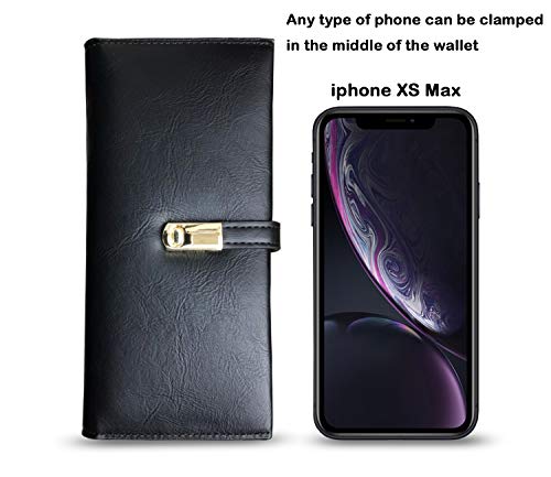 TOPKULL Ultra Slim Wallet for Women Leather,Thin Womens Wallet Billfold Skinny Rfid Ladies Wallet Large Bifold Long Card Holder Flat Coin Purse Magnetic Closure (Black)