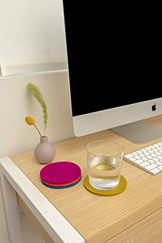 Graf Lantz Bierfilzl 100% Merino Wool Moisture Wicking, Absorbent Felt Coasters, Round, Multi-Color Set of 6, Rainbow