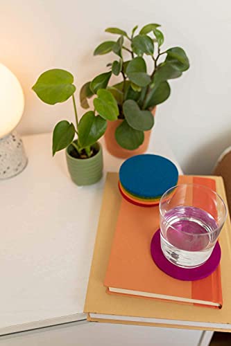 Graf Lantz Bierfilzl 100% Merino Wool Moisture Wicking, Absorbent Felt Coasters, Round, Multi-Color Set of 6, Rainbow