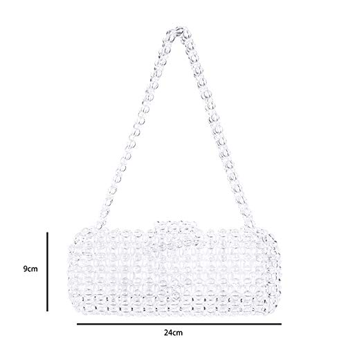 YUSHINY Women Candy Color Beaded Acrylic Handbag Evening Handmade Bags for Wedding Party (Clear)