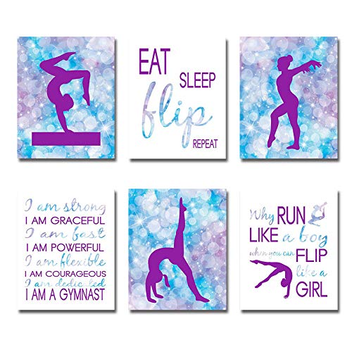 Mirabuy Set of 6 Unframed Gymnastics Wall Art , Gymnastics Wall Decor, Gymnast Wall Art (8" x 10")