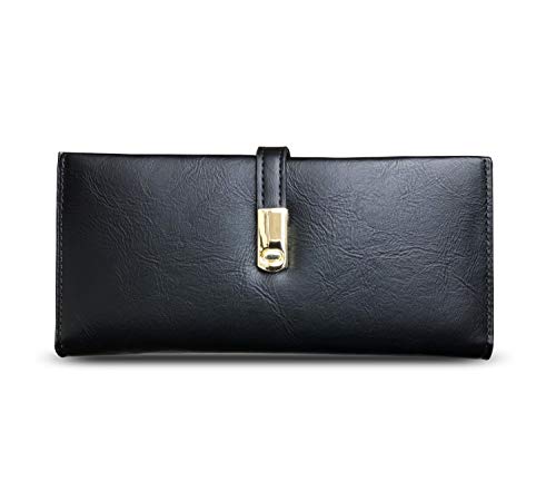 TOPKULL Ultra Slim Wallet for Women Leather,Thin Womens Wallet Billfold Skinny Rfid Ladies Wallet Large Bifold Long Card Holder Flat Coin Purse Magnetic Closure (Black)