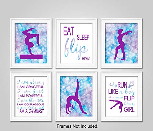 Mirabuy Set of 6 Unframed Gymnastics Wall Art , Gymnastics Wall Decor, Gymnast Wall Art (8" x 10")