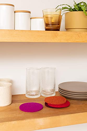 Graf Lantz Bierfilzl 100% Merino Wool Moisture Wicking, Absorbent Felt Coasters, Round, Multi-Color Set of 6, Rainbow
