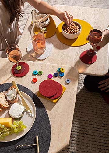 Graf Lantz Bierfilzl 100% Merino Wool Moisture Wicking, Absorbent Felt Coasters, Round, Multi-Color Set of 6, Rainbow