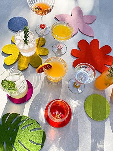 Graf Lantz Bierfilzl 100% Merino Wool Moisture Wicking, Absorbent Felt Coasters, Round, Multi-Color Set of 6, Rainbow