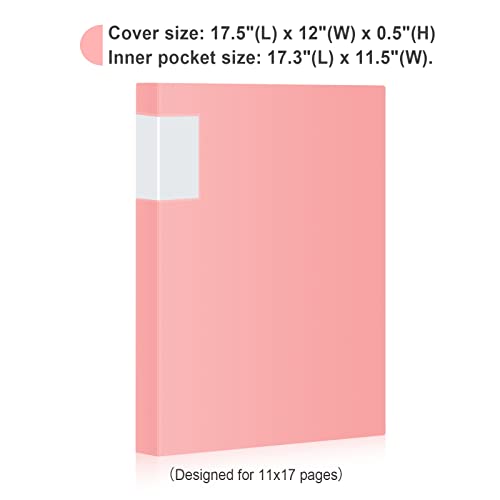11x17 Portfolio Presentation Book - Art Portfolios 11x17 Binder with 40 Plastic Sleeves for Displaying 80 Pcs 11 x 17" Paper, Artwork, Prints or Posters - Pink