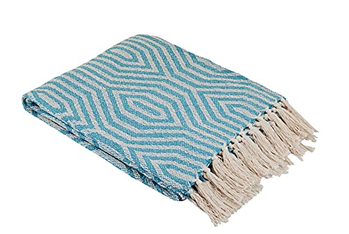 Turquoise Throw Blanket | Throw Blanket for Couch Sofa | Throw Blanket for Bedroom | Farmhouse Throw Blanket | Cozy Lightweight Decorative Throw for Bed | Living Throw Blanket | Knit Throw Blanket