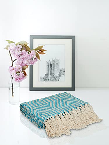 Turquoise Throw Blanket | Throw Blanket for Couch Sofa | Throw Blanket for Bedroom | Farmhouse Throw Blanket | Cozy Lightweight Decorative Throw for Bed | Living Throw Blanket | Knit Throw Blanket