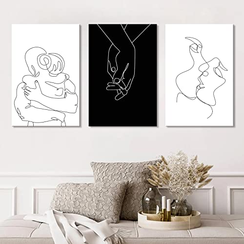 Minimalist Black and White Canvas Wall Art Love Painting for Couples Bedroom Line Drawing Art Poster Prints Framed Artwork Pictures Bathroom Living Room Wall Decor Ready to Hang