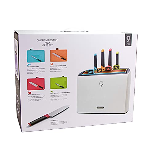 Charmline Smart Cutting Board And Knife Set With Holder, 4 Color Coded Chopping Boards, 4 Knives, Drying Holder Organizer For Kitchen, Smart Home Gadgets