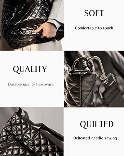 Hsitandy Quilted Tote Bag for Women,Weekender Bag,Light Nylon Quilted Crossbody Shoulder Bag for Travel,Work(Black)