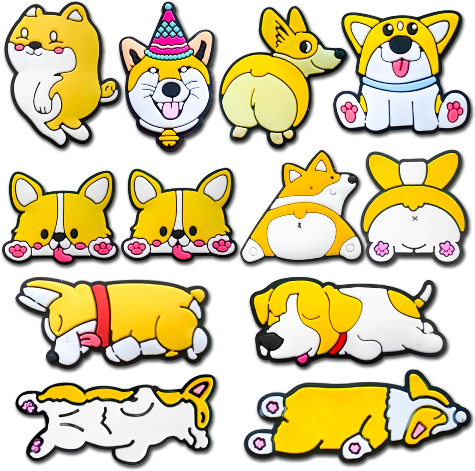 pocpockets 12Pcs Corgi Shoe Charms for Clog, Cute Puppy Dog Charms Decoration for Women Adults (Corgi)