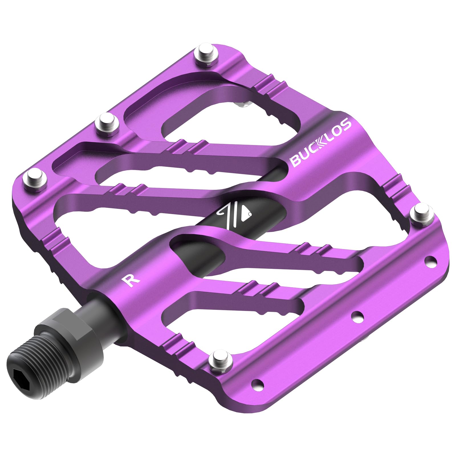 BUCKLOS MTB Flat Pedals Mountain Bike Pedals, 3 Bearings CNC Adult Road Bike Pedals, Bicycle Platform Aluminum Alloy Non-Slip Pedal for Gravel Bike/BMX 9/16"(Purple)