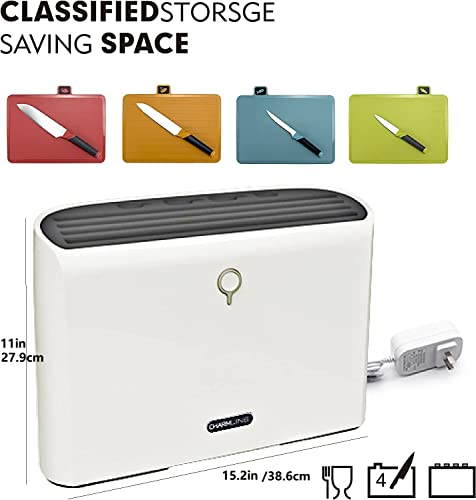Charmline Smart Cutting Board And Knife Set With Holder, 4 Color Coded Chopping Boards, 4 Knives, Drying Holder Organizer For Kitchen, Smart Home Gadgets