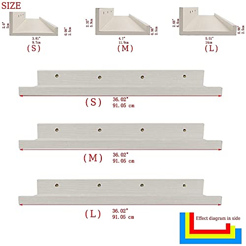 Calenzana Wall Mounted Floating Shelves, 3 Pack 16 inch and 3 Pack 36 inch Photo Picture Ledge Shelf for Living Room Bathroom Bedroom Kitchen Office, Creamy White