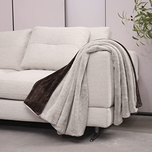 Mellowdy Faux Rabbit Fur Throw Blanket (Dark Brown, 50x60) - Plush, Luxury, Silky, Fluffy Throw for Couch, Sofa, Bed, Loveseat, Home Décor