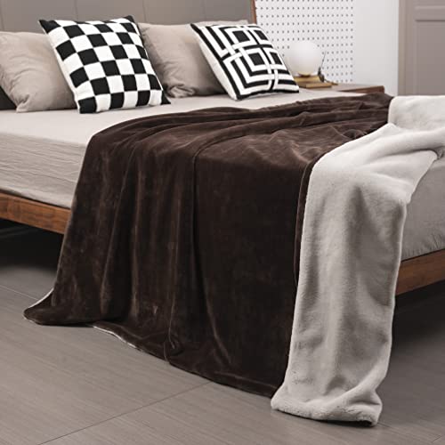 Mellowdy Faux Rabbit Fur Throw Blanket (Dark Brown, 50x60) - Plush, Luxury, Silky, Fluffy Throw for Couch, Sofa, Bed, Loveseat, Home Décor