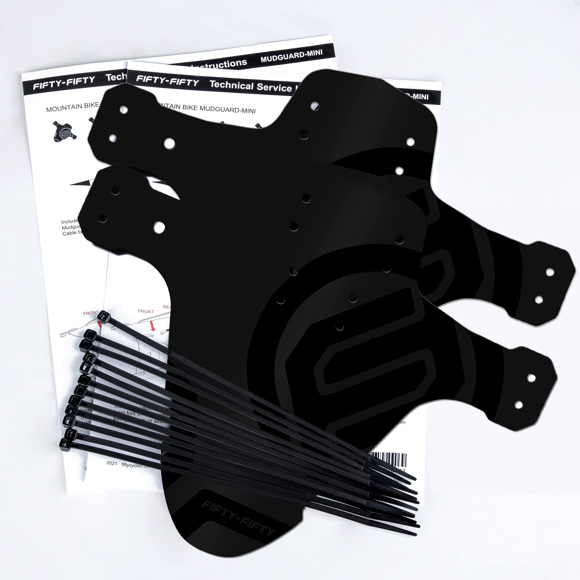 FIFTY-FIFTY 2-Pack Mountain Bike Fender, MTB Mudguard, Front and Rear Compatible Bicycle Mudguard, Fits 26", 27.5", 29", Plus Size and Fat Bike Wheel Sizes (Black)