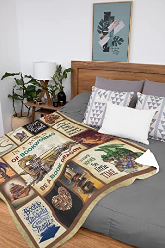 Be A Book Dragon Sherpa Blanket - in A World of Bookworms Dragon Blanket - Soft Warm Reading Sherpa Throw Blanket for Sofa Bedroom Couch - Birthday Christmas Book Bedding Gifts - Book Lovers Blanket