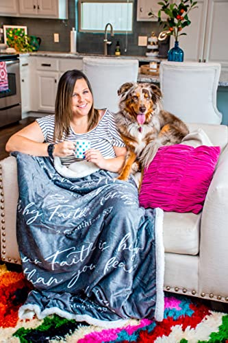 Double Creek Multi Scripture Throw Blanket Ultra Soft Sherpa Microfleece Inspirational Verses Jeremiah 29:11, Corinthians 5:7, Matthew 28:20, Comfort Blanket 50"x 60" Get Well Gift Men Women (Gray)