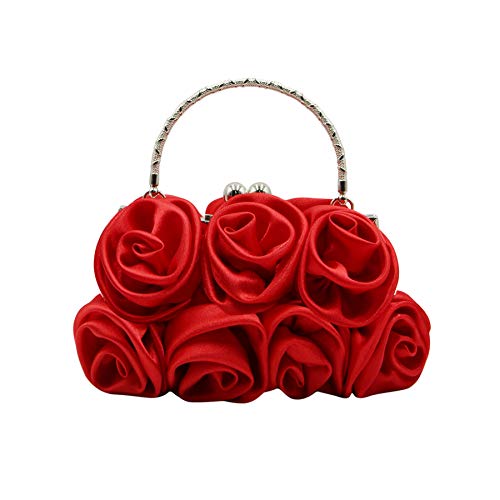 RARITYUS Women Evening Bag Silk-Like Satin Rose Shaped Clutch Handbag with Elegant Metal Handle for Party Wedding Purse