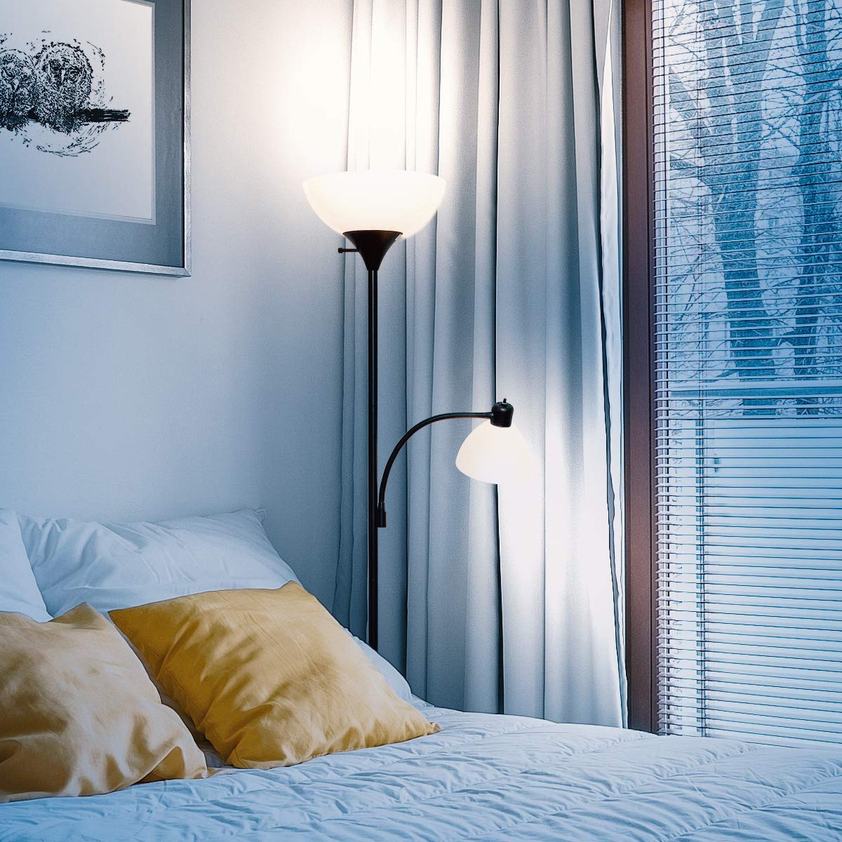 Brightech Sky Dome Plus LED Floor lamp, Torchiere Super Bright Floor Lamp with Reading Lamp for Living Rooms & Offices - Dimmable Tall Standing Lamp for Bedroom Reading - Black