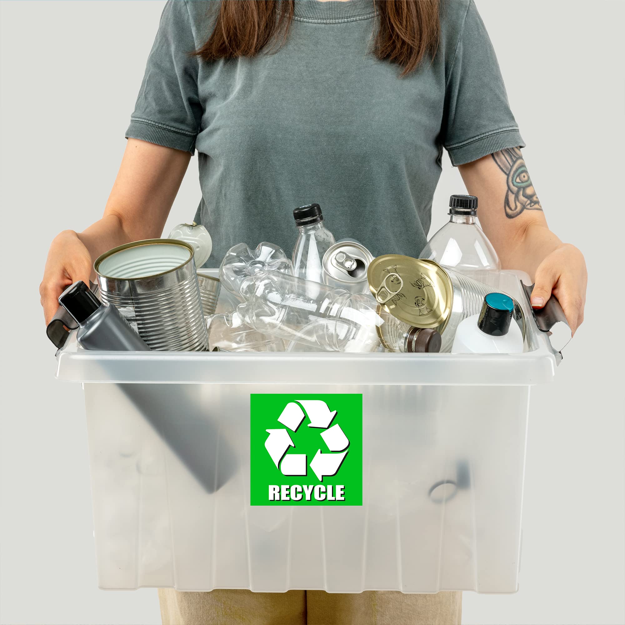 2 PC Recycling Stickers for Trash Can - 4 x 4 Vinyl Stickers - Waste Management Sticker - Trash Recycle Stickers - Green Recycling Bin Labels