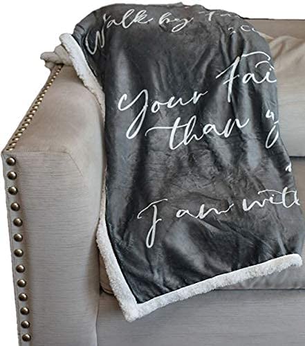 Double Creek Multi Scripture Throw Blanket Ultra Soft Sherpa Microfleece Inspirational Verses Jeremiah 29:11, Corinthians 5:7, Matthew 28:20, Comfort Blanket 50"x 60" Get Well Gift Men Women (Gray)
