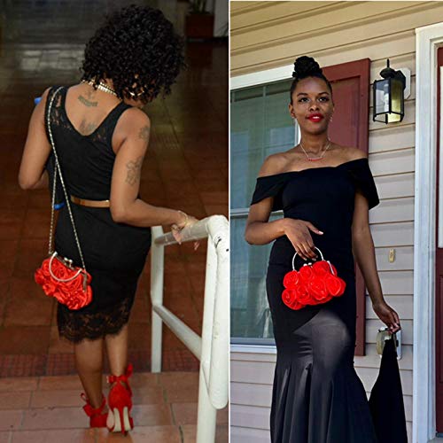 RARITYUS Women Evening Bag Silk-Like Satin Rose Shaped Clutch Handbag with Elegant Metal Handle for Party Wedding Purse