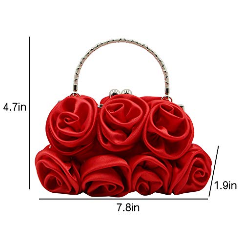 RARITYUS Women Evening Bag Silk-Like Satin Rose Shaped Clutch Handbag with Elegant Metal Handle for Party Wedding Purse