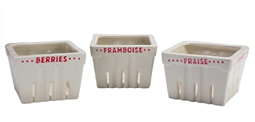 Stoneware Berry Baskets, Set of 3 (Words), White