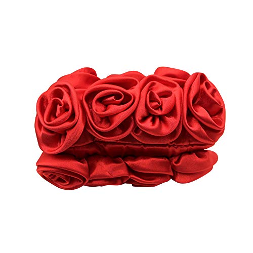 RARITYUS Women Evening Bag Silk-Like Satin Rose Shaped Clutch Handbag with Elegant Metal Handle for Party Wedding Purse