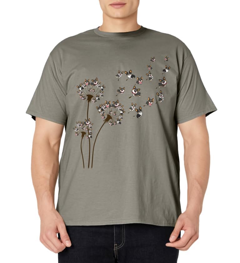 Tricolor Corgi-Shirt Women Dandelion Flower Mom Lover Gift T-Shirt