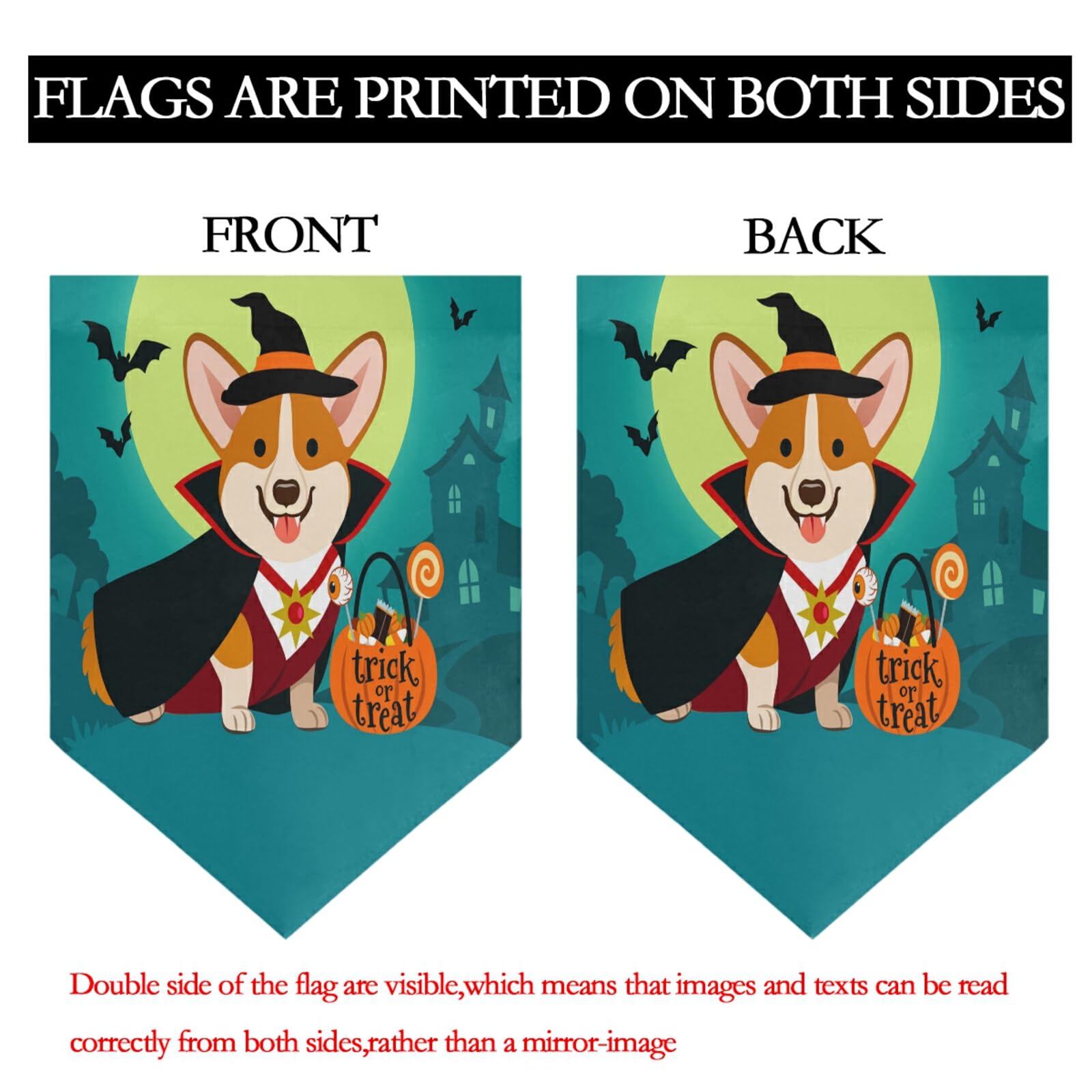 Oarencol Halloween Corgi Dog Witch with Cauldron Candy Garden Flag Trick or Treat Moon Bat Double Sided Home Yard Decor Banner Outdoor 12.5 x 18 Inch