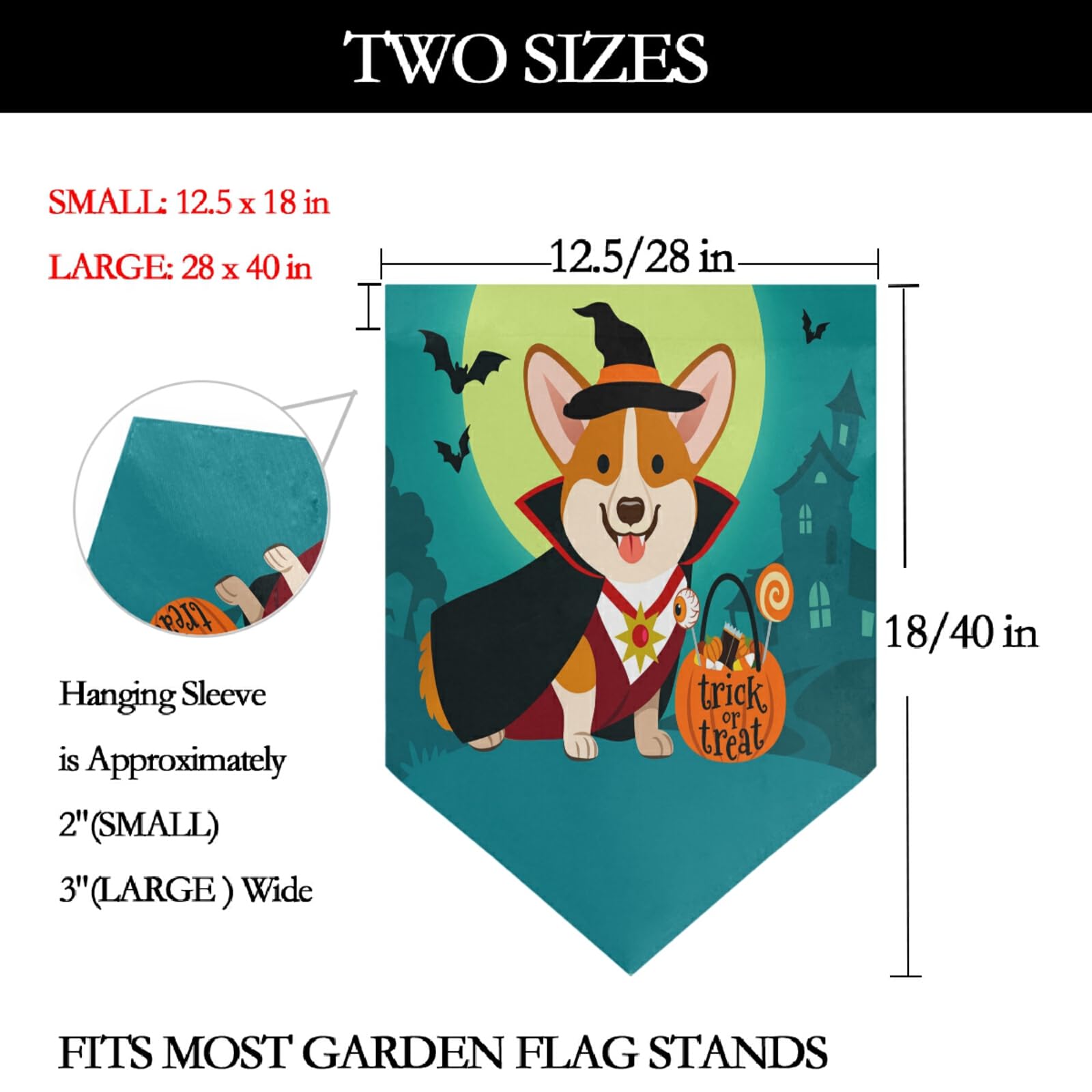 Oarencol Halloween Corgi Dog Witch with Cauldron Candy Garden Flag Trick or Treat Moon Bat Double Sided Home Yard Decor Banner Outdoor 12.5 x 18 Inch
