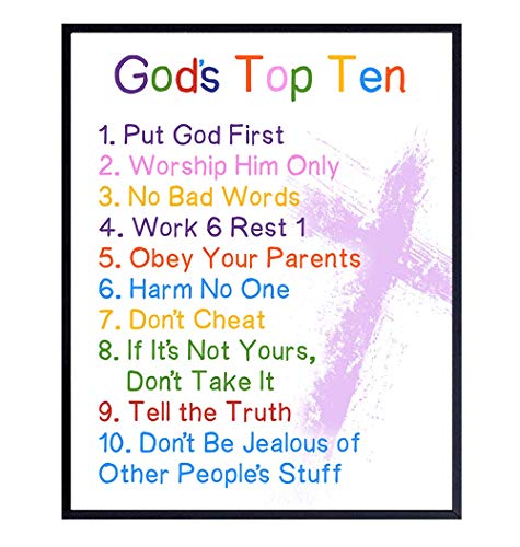 The Ten Commandments - 8x10 Christian Religious Scripture, Bible Verse Wall Art - Kids Wall Decor, Kids Bedroom Decor, Kids Wall Art - Gift For Child, Boys, Girls Room, Nursery - Unframed Poster Print