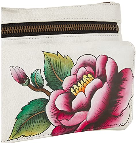 Anna by Anuschka Hand-Painted Genuine Leather Wristlet Organizer Wallet - Peony Ivory