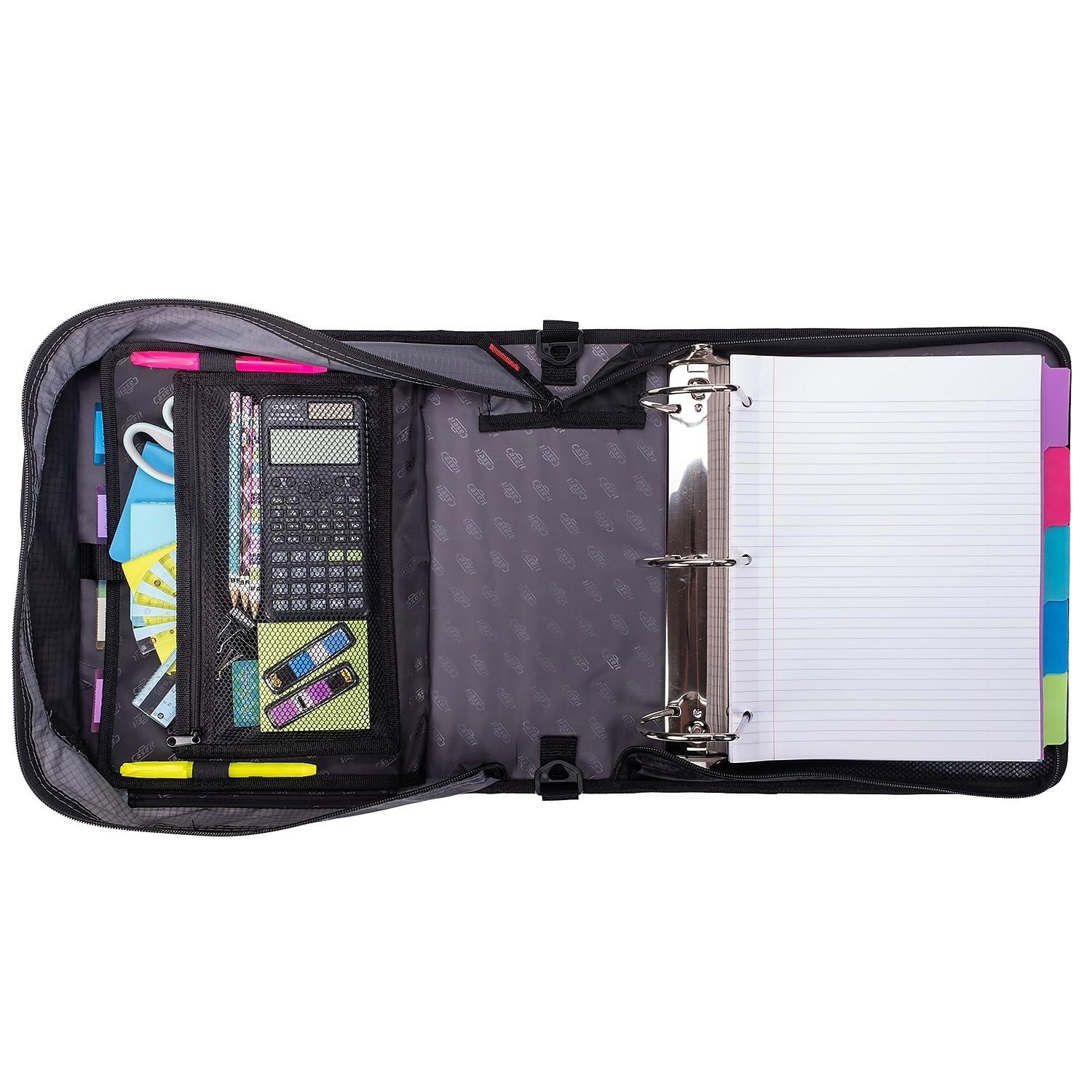 Case-it The King Sized Zip Tab Zipper Binder - 4 Inch D-Rings - 5 Subject File Folder - Multiple Pockets - 800 Sheet Capacity - Comes with Shoulder Strap - Red D-186