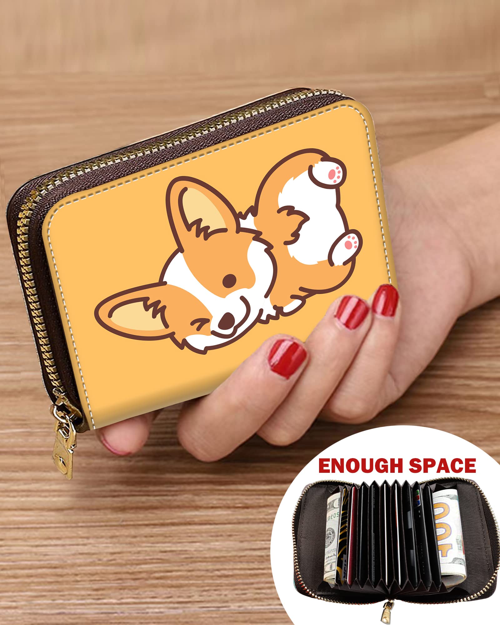 COYEUX Credit Card Wallet, Zipper Credit Card Holder For Mens And Womens, Compact Size RFID Blocking For Travelling (Cute Corgi)