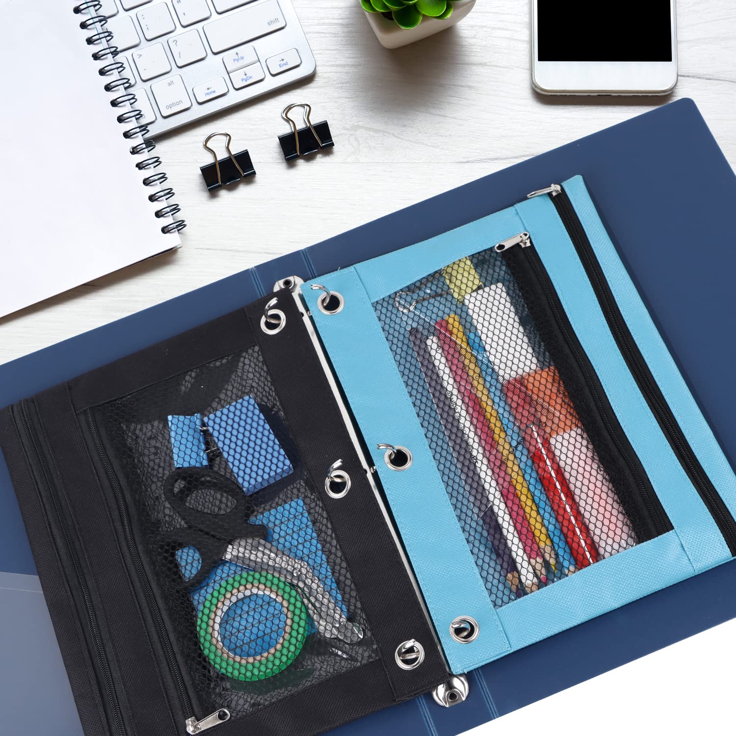 Pencil Pouches, Zipper Binder Pencil Pouch Pen Case With 3 Holes, 3 Ring Zippered Pocket Pencil Pouch for School Office