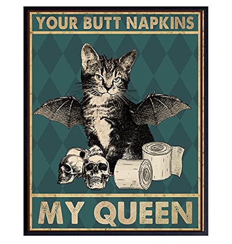Butt Napkins - Cat Bathroom Decor for Women - Black Cat Wall Decor - Cat Wall Art - Bath Wall Decor - Funny Bathroom Decorations - Bat Wall Decor - Goth Room Decor - Gothic Home Decor - Cute Cat Gifts