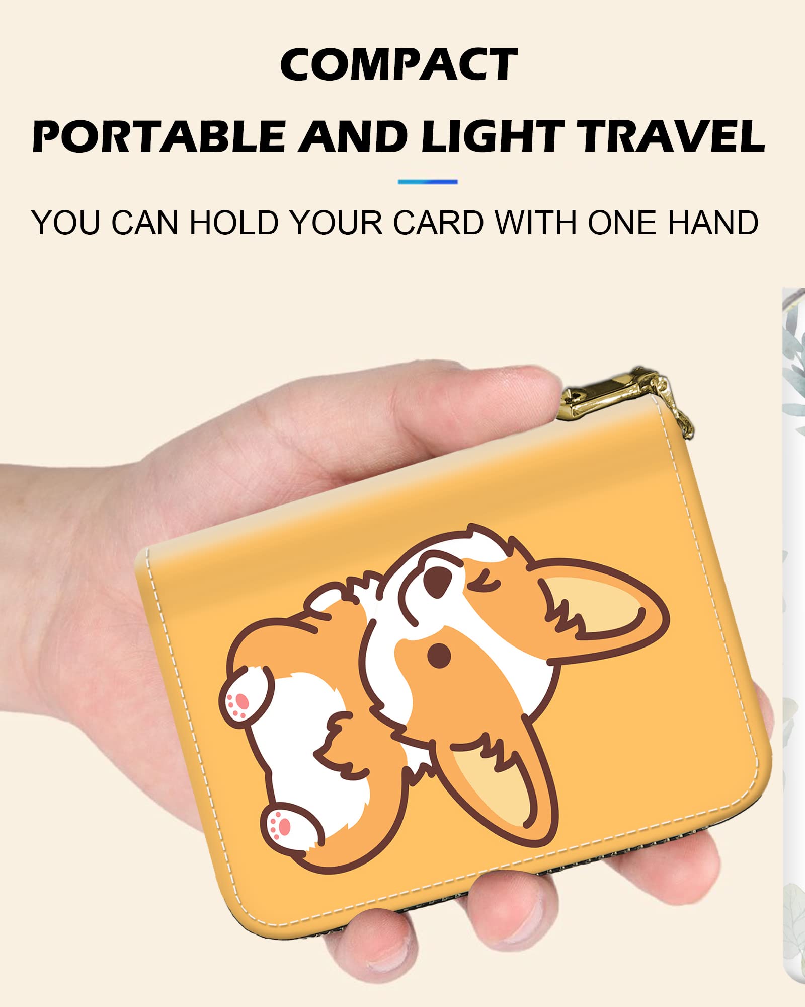 COYEUX Credit Card Wallet, Zipper Credit Card Holder For Mens And Womens, Compact Size RFID Blocking For Travelling (Cute Corgi)