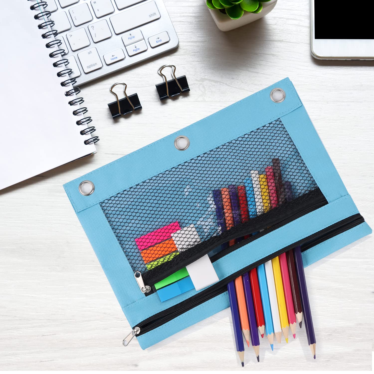 Pencil Pouches, Zipper Binder Pencil Pouch Pen Case With 3 Holes, 3 Ring Zippered Pocket Pencil Pouch for School Office
