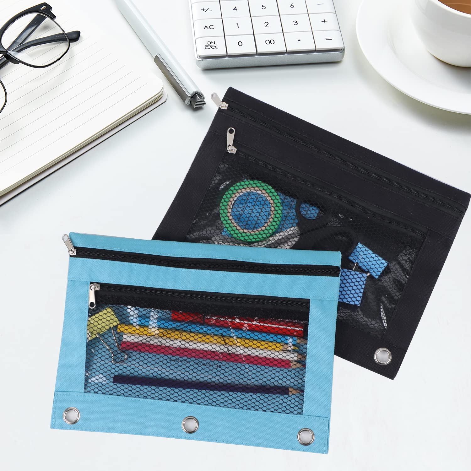 Pencil Pouches, Zipper Binder Pencil Pouch Pen Case With 3 Holes, 3 Ring Zippered Pocket Pencil Pouch for School Office