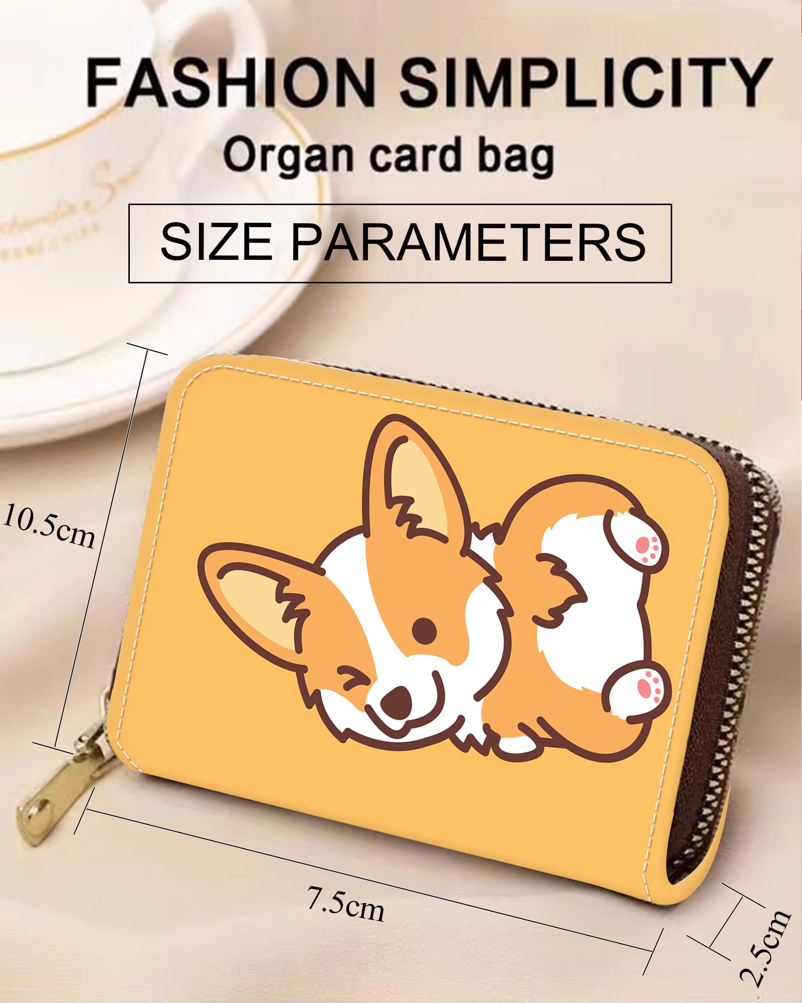 COYEUX Credit Card Wallet, Zipper Credit Card Holder For Mens And Womens, Compact Size RFID Blocking For Travelling (Cute Corgi)