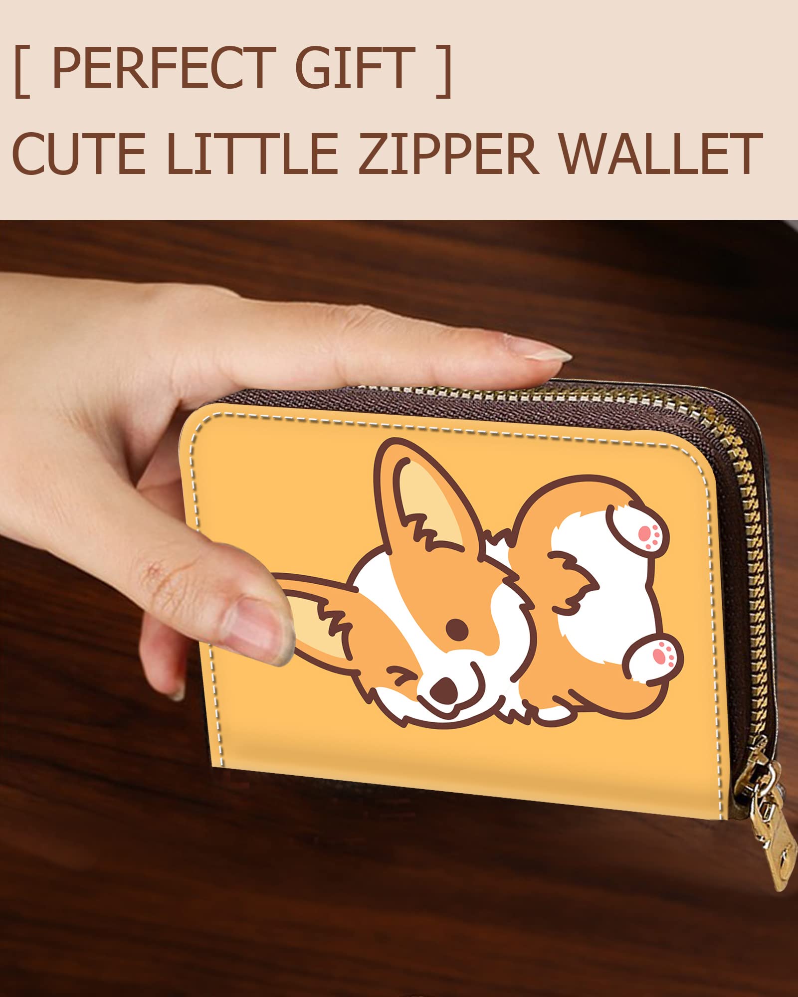 COYEUX Credit Card Wallet, Zipper Credit Card Holder For Mens And Womens, Compact Size RFID Blocking For Travelling (Cute Corgi)