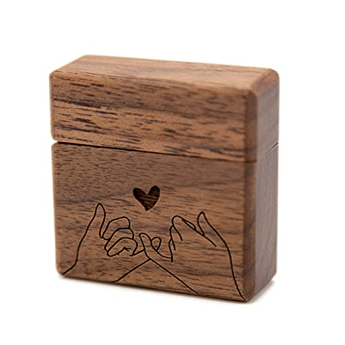 MUUJEE Pinky Promise Slim Engagement Ring Box - Engraved Wooden Ring Box for Wedding Ceremony Engagement Proposal Ring Bearer Box - Anniversary Birthday Gift Ideas