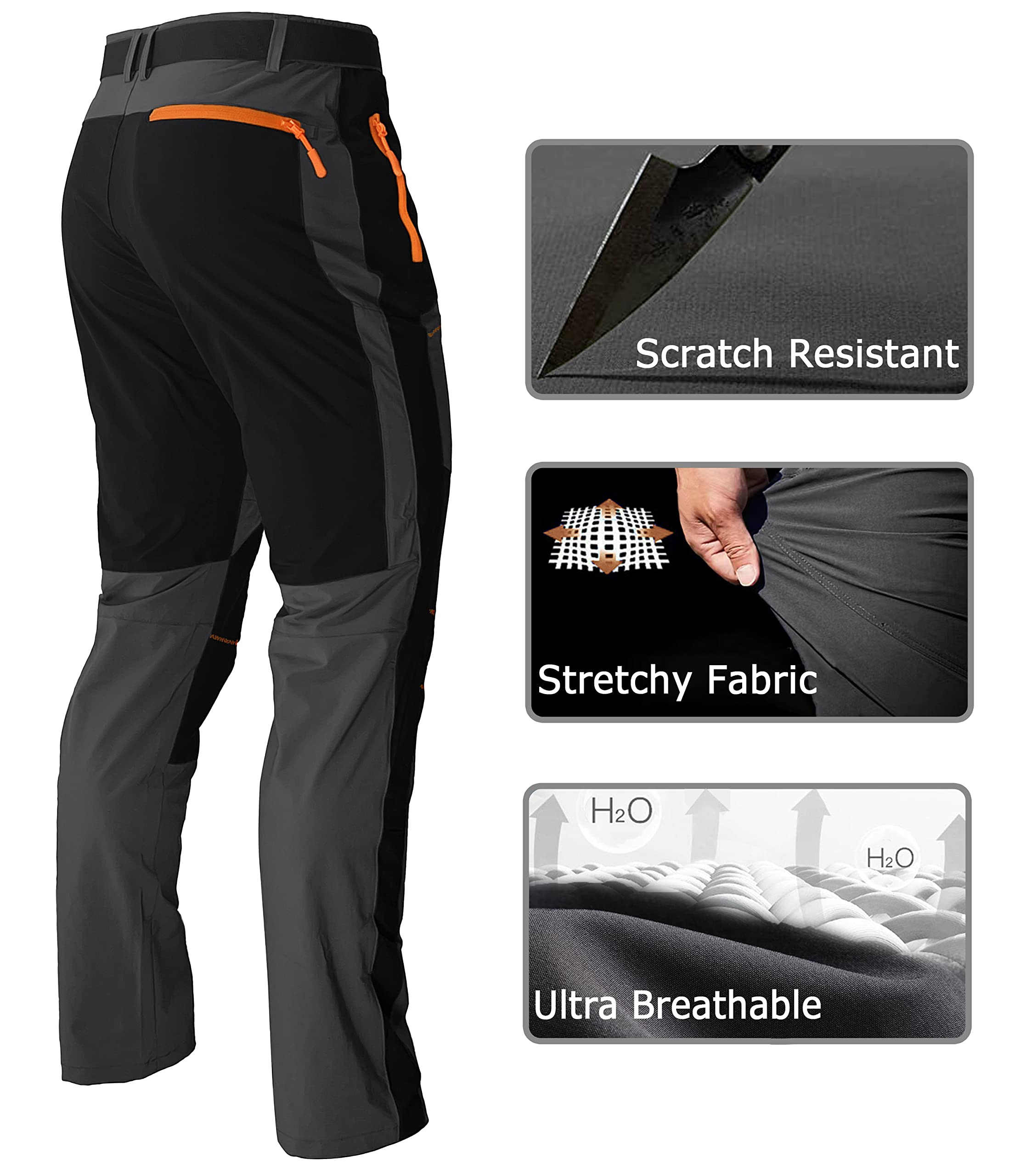 Kuseeker Mens Stretch Work Hiking Pants Quick Dry Lightweight Waterproof Outdoor Travel Climbing Fishing Pants Gray 36